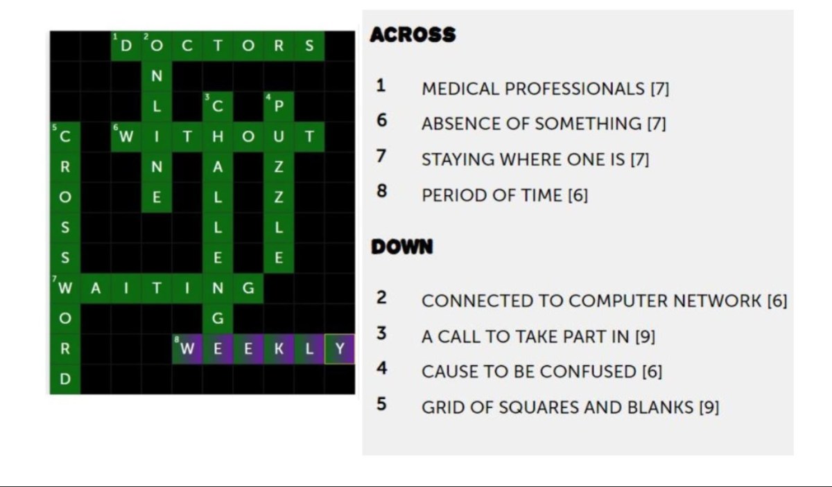 PATIENT EDUCATION: THE “2020 WEEKLY CROSSWORD PUZZLE CHALLENGE” (SEPT 8 ...